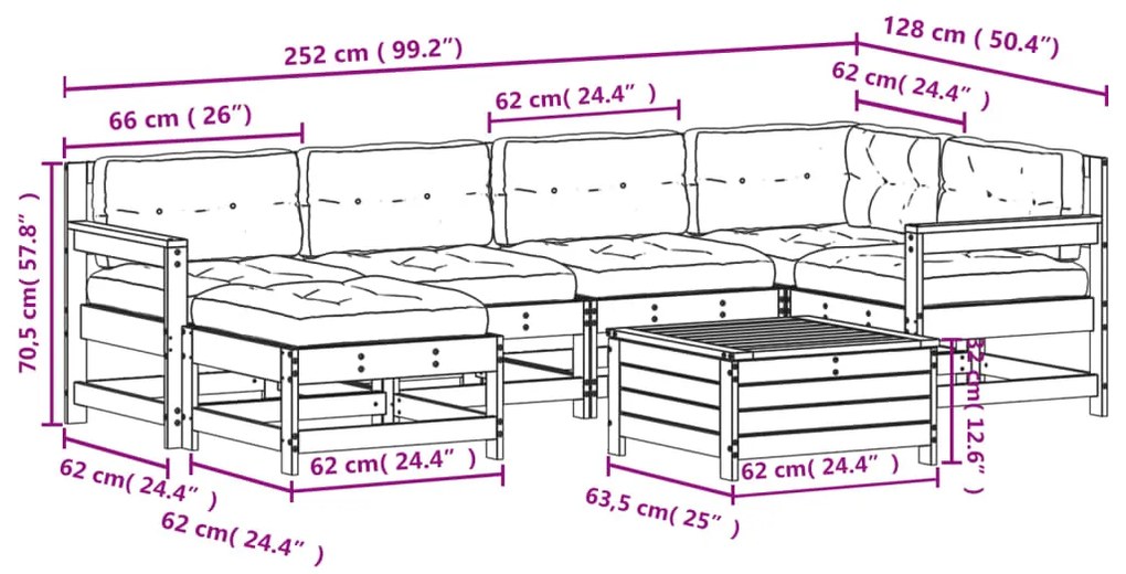 7Dílná Zahradní Sedací Souprava A Podušky Impregnovaná Borovice