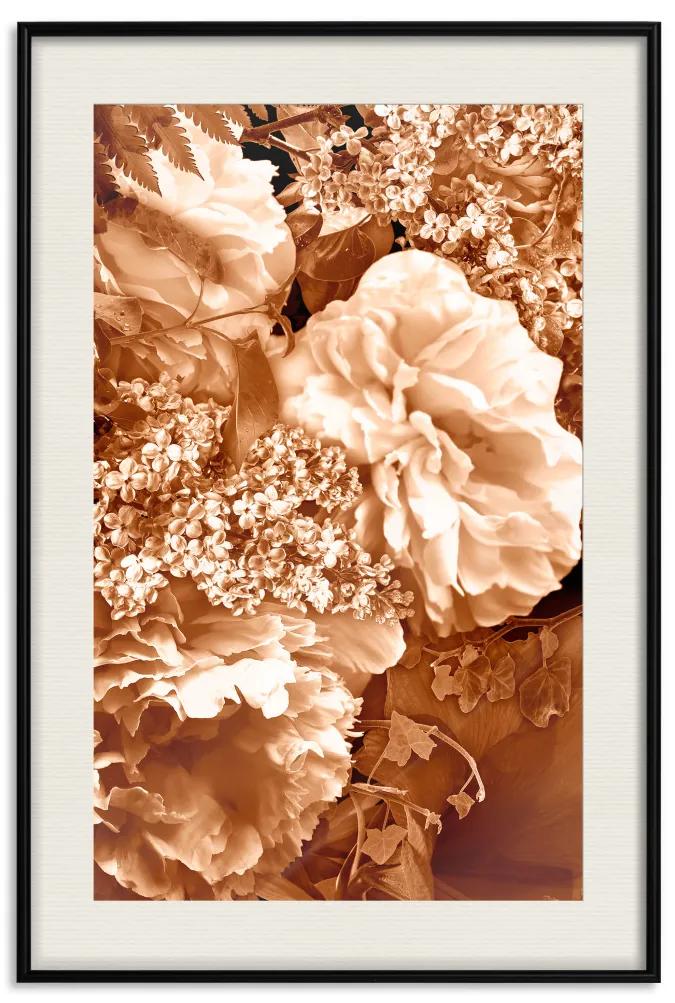 Plakát Teplá Vůně - velké a malé květiny rostlin v odstínech podzimní sepie