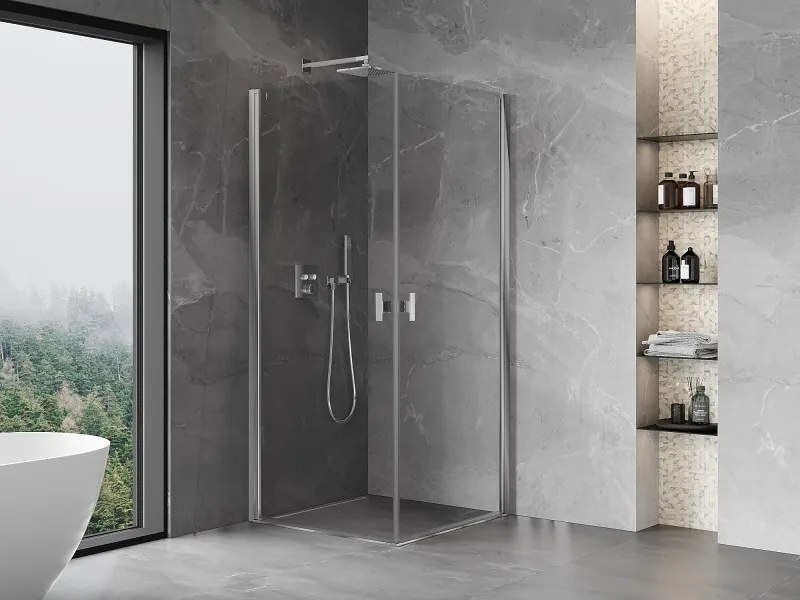Mexen Mist-B Duo, 2-křídlý výklopný sprchový kout 95 x 95 cm, čiré sklo, chromový profil, 8A2-095-095-01-00