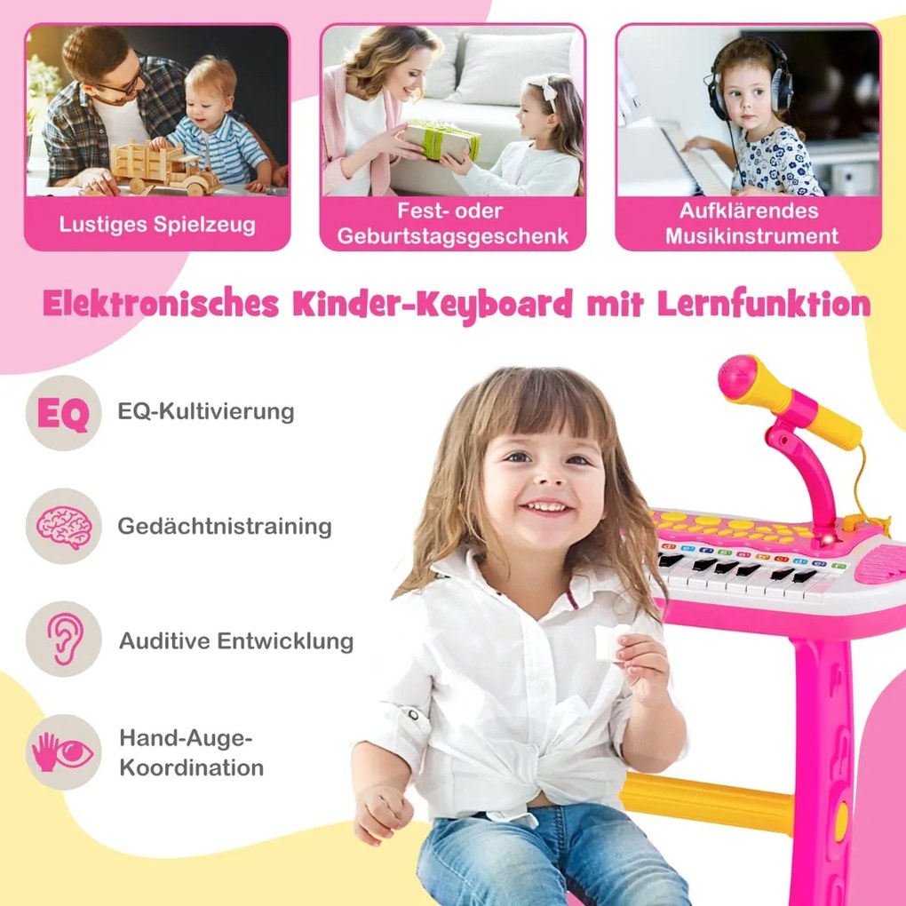Costway Elektronická 31-klávesová dětská klávesnice se stoličkou a mikrofonem