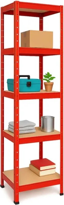 Regál 180x40x40 cm lakovaný 5-policový, nosnost 875 kg - červený - 2ks