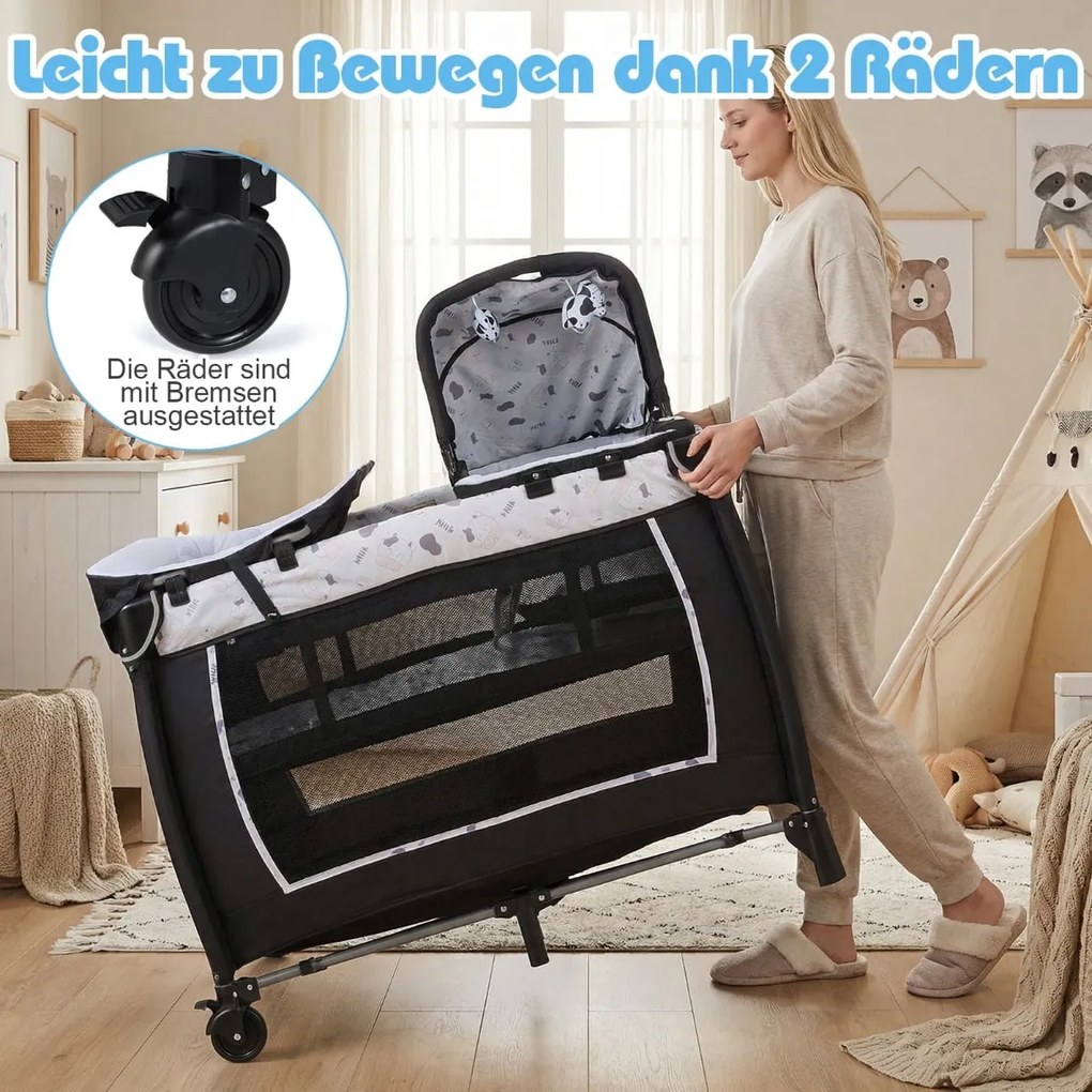 Costway 5 v 1 Dětská cestovní postýlka s přebalovacím pultem a kolébkou