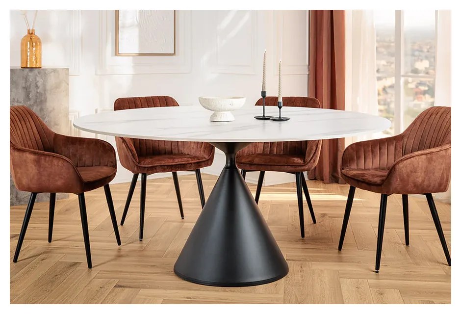Massive home | Jídelní stůl SIGNATURE 135 cm kulatý, mramor/černý kov