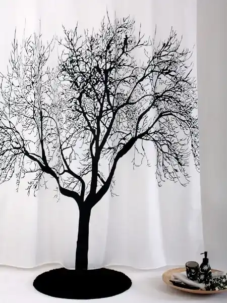 Erga Peva, sprchový závěs 180x200cm, polyester, bílá-černá vzor strom,  ERG-04440 | BIANO