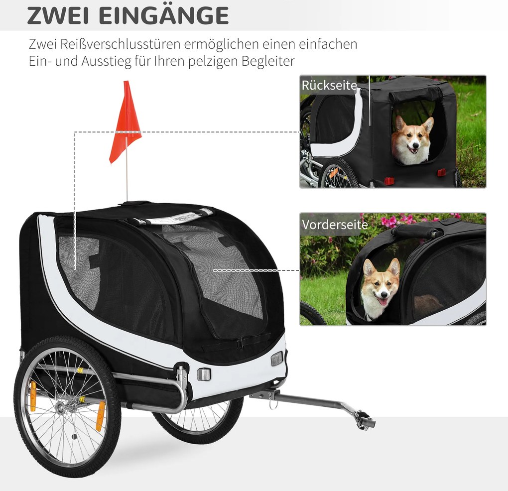 PawHut Psí Přívěs na Kolo Transportér pro Zvířata Bílá+Černá 130 x 73 x 90 cm