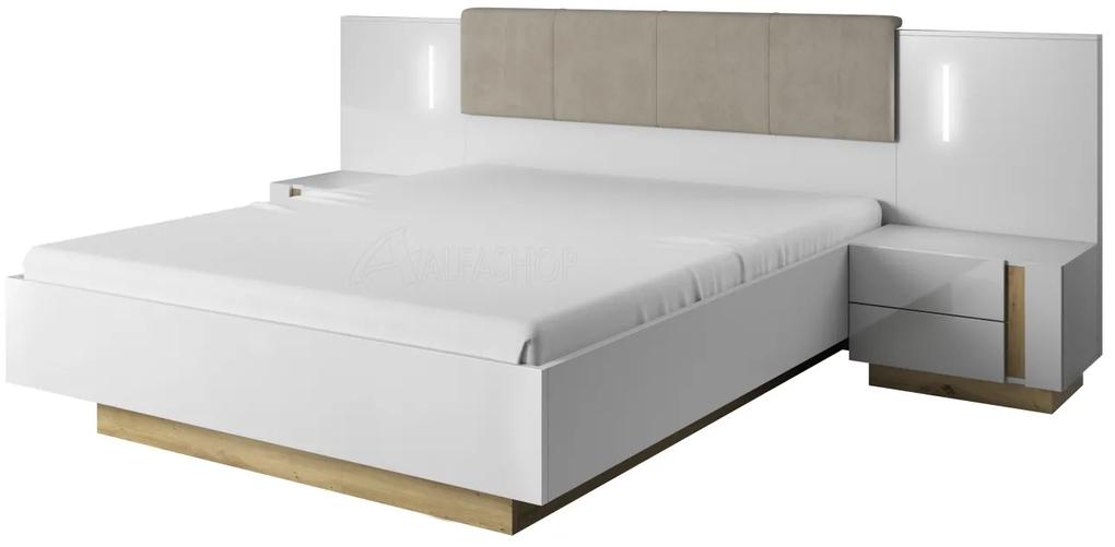 ALFASHOP Arko postel 160 s nočními stolky bílá lesk