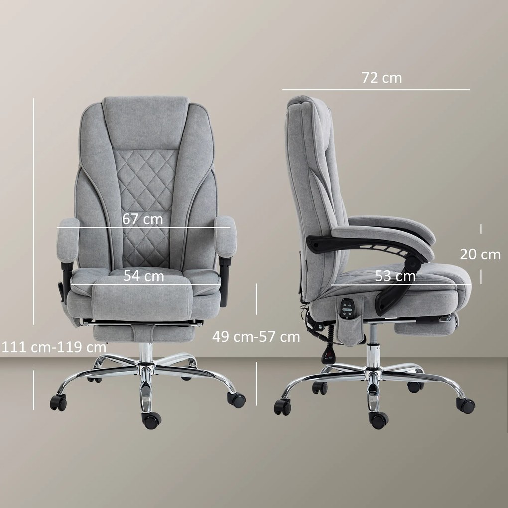 Vinsetto kancelářská židle s vibrační masáží, ergonomická kancelářská židle s funkcí sklápění a vytápěním, nastavitelná otočná židle s opěrkou na noh…