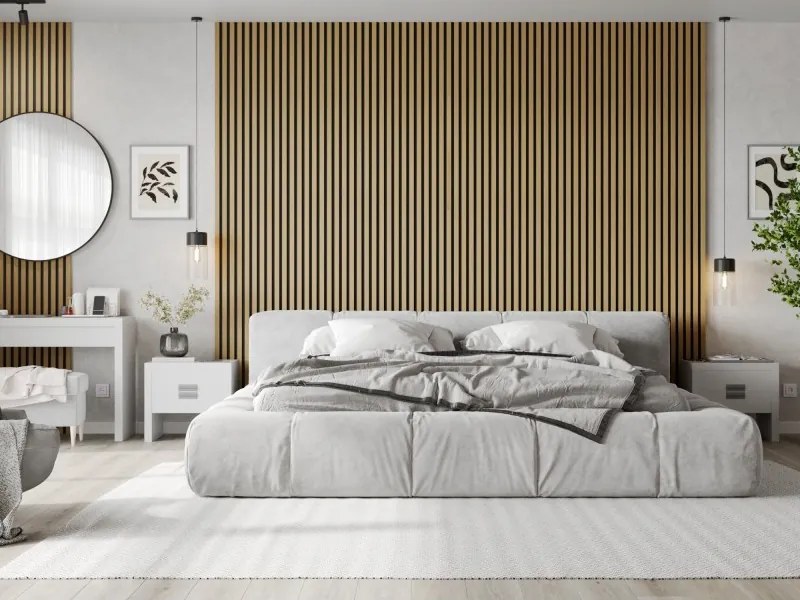 Mexen Lam-F, akustické stěnové lamely 275 × 30 cm, plstěný podklad 8 mm, technická dýha, dub zlatavý, S105-275307-3015-003