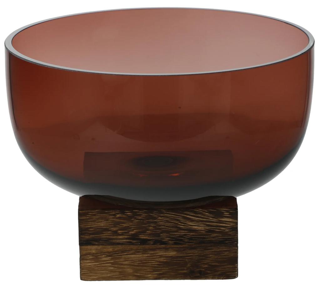 Goebel Designová mísa Rose Hibiscus, hnědá, sklo/dřevo, 20 x 15 cm
