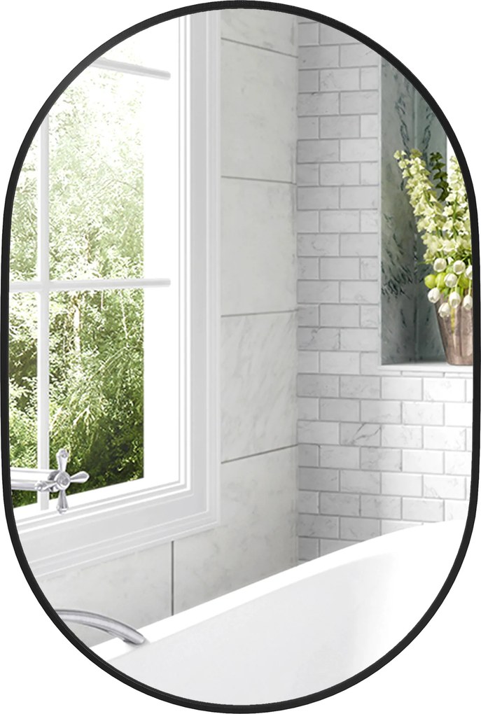 HOMCOM Oválné Koupelnové Zrcadlo 60x90cm z Tepelného Skla, Moderní Nástěnné Zrcadlo s Hliníkovým Rámem, Vertikální/Horizontální Montáž, pro Ložnici, …