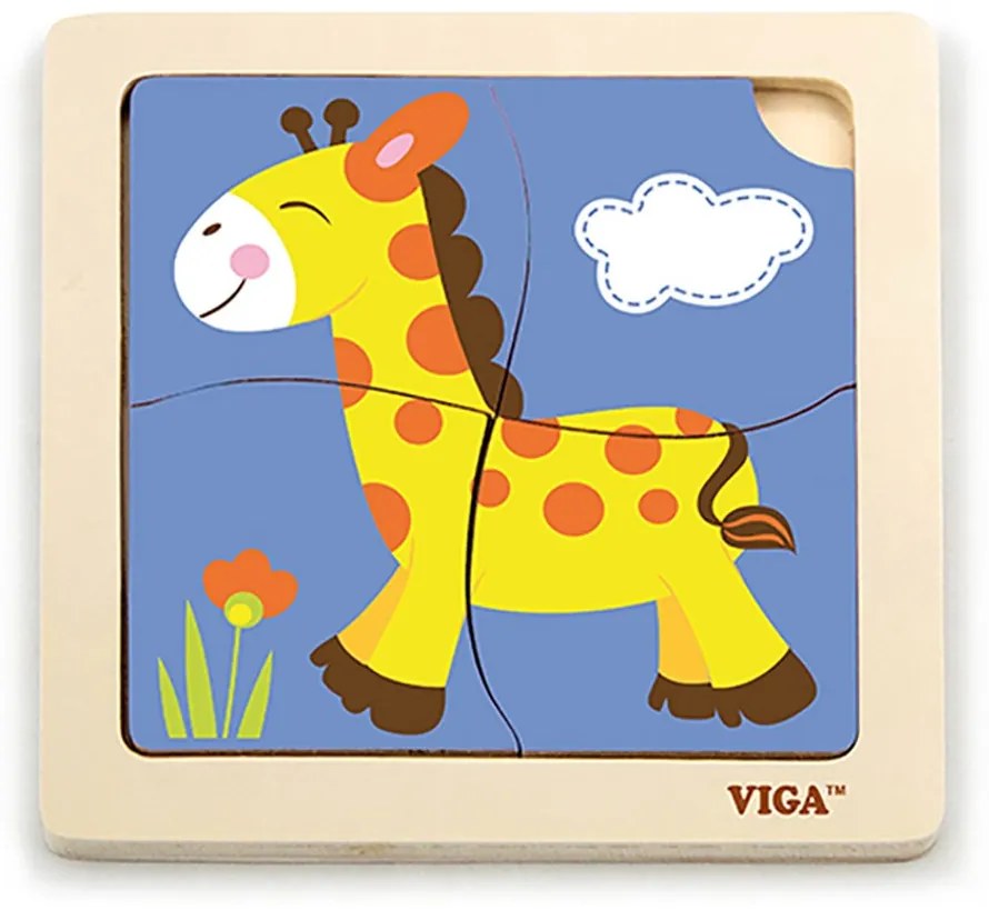 Dřevěné puzzle pro nejmenší Viga 4 ks Žirafa