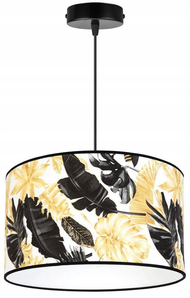 Závěsné svítidlo Gold Flowers, 1x bílé textilní stínítko s květinovým vzorem, (výběr ze 2 barev konstrukce), (fi 35cm)