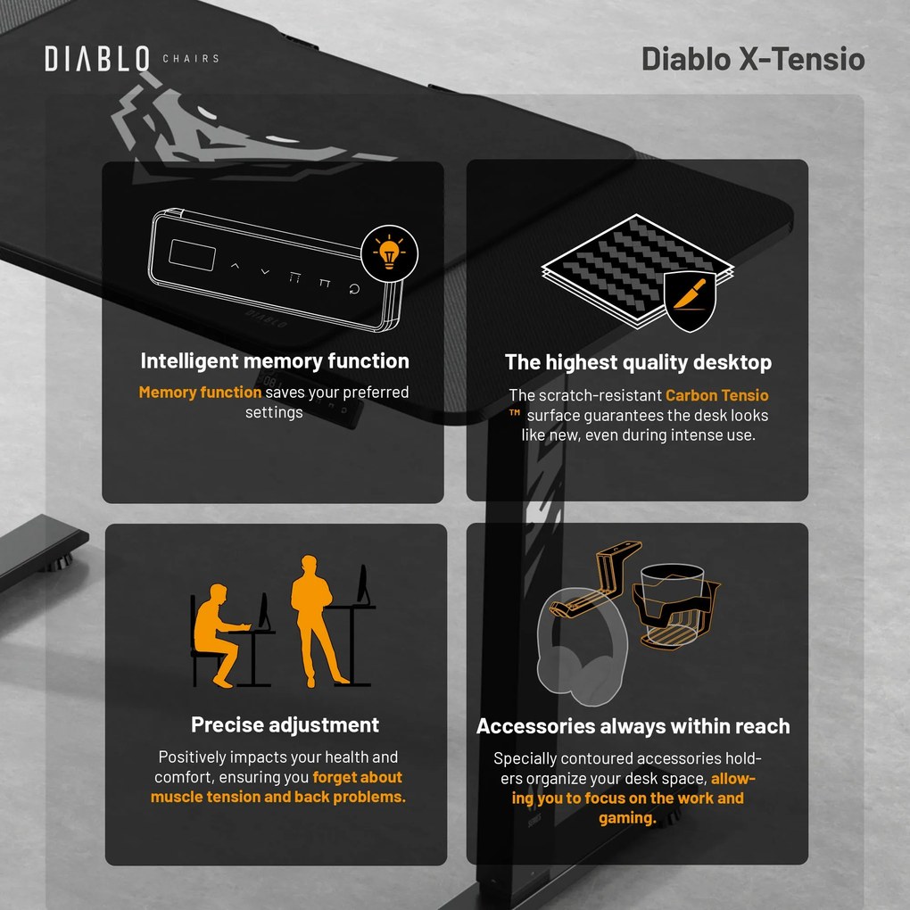 Elektricky výškově nastavitelný stůl 110 cm černý: Diablo X-Tensio 1100