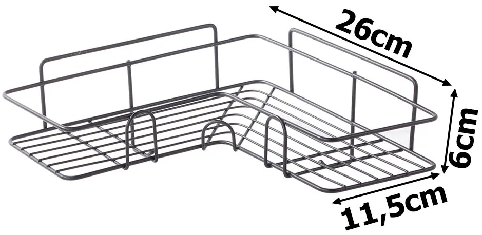 Verk Group Půdní rohová koupelnová sprchová polička závěsný hák černá