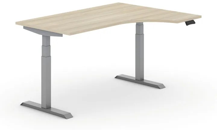 Výškově nastavitelný stůl PRIMO ADAPT, elektrický, 1600x1200x625-1275 mm, ergonomický pravý, dub, šedá podnož