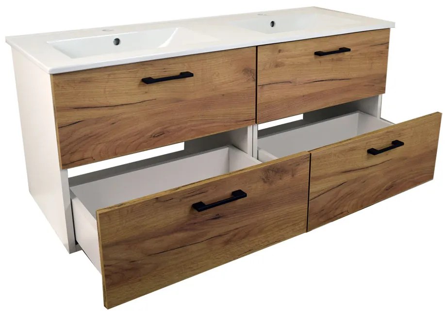 Comodo Koupelnová skříňka s keramickým umyvadlem Agria NEW W 120 - bílá/zlatý dub