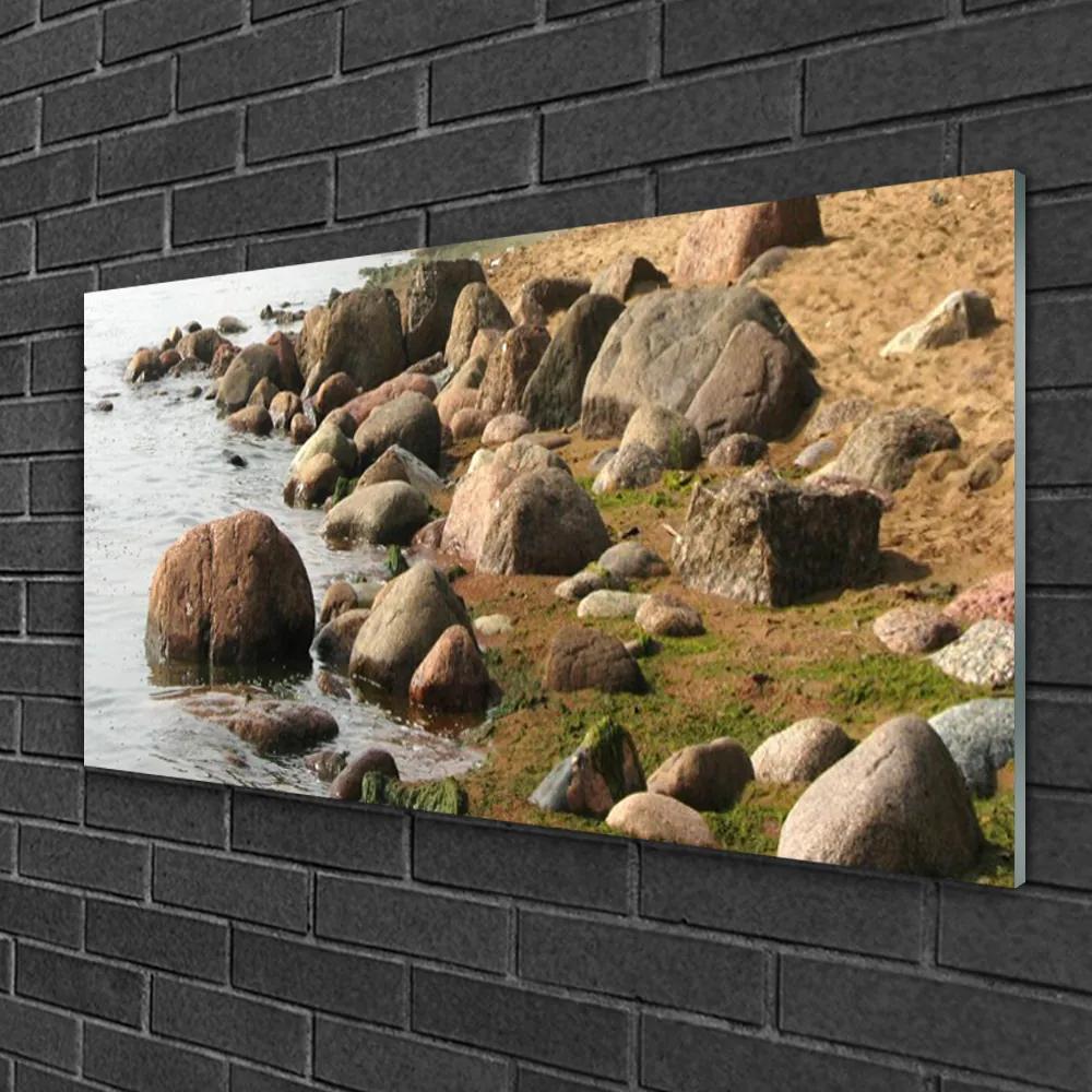 Obraz na skle Kameny Moře Krajina 125x50 cm