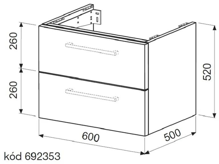 Skříňka pod desku 2 zásuvky Plano Davos 2.0 60 x 50 x 52 cm bílá