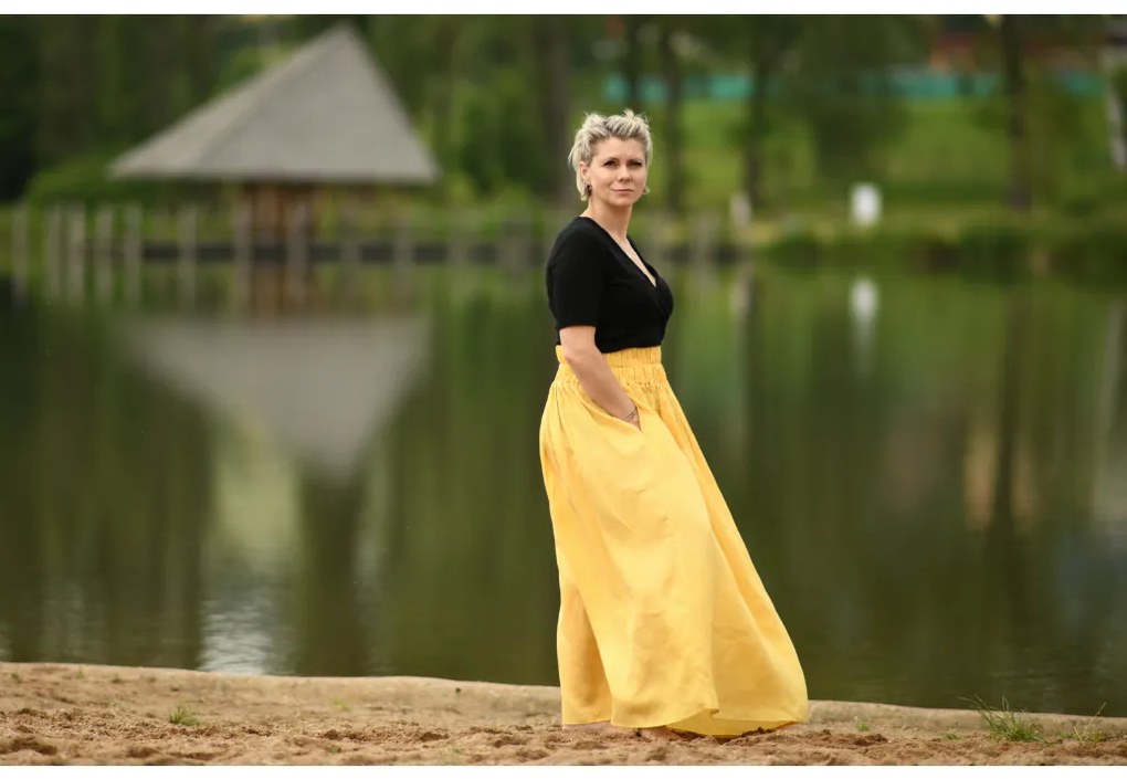 Nelly Lněná dámská sukně dlouhá / super soft - žlutá velikost: XL