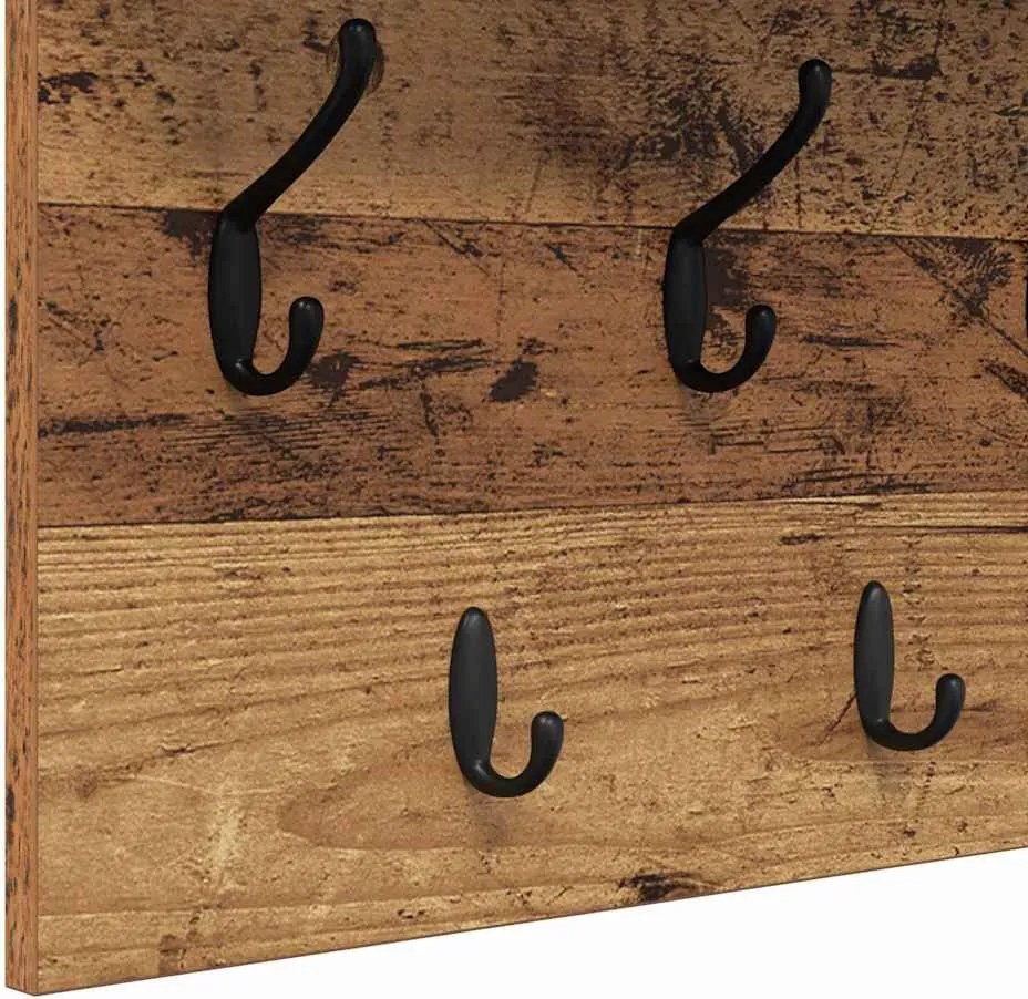 věšák, nástěnný, 1 prkno, háčky, kompozitní dřevo, 40x100x12 cm, staré dřevo, Dekorino TK20260019