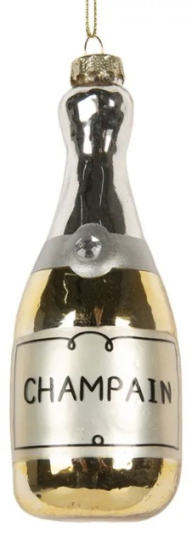 Zlato-stříbrná skleněná vánoční ozdoba šampaňské v láhvi – 5x14 cm
