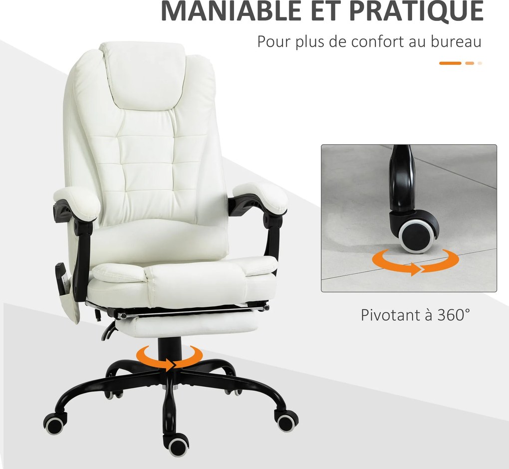 Vinsetto Masážní Kancelářská Židle, Ergonomická Židle s Nastavitelnou Výškou, Sklopným Opěradlem a Ovládáním na Kabel, Sklopnou a 360° Otočnou Podnož…