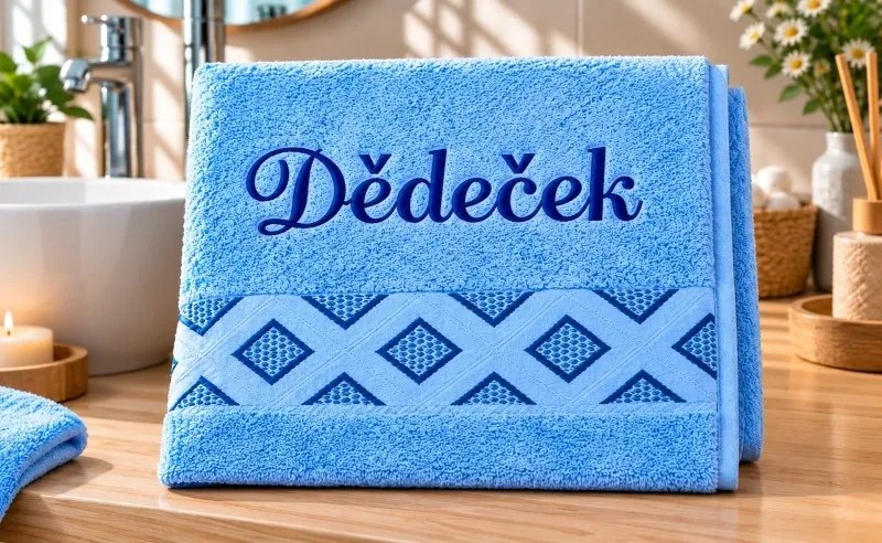 Bellatex Froté ručník kolekce Diamant s výšivkou Dědeček 50x100 cm Dědeček Modrá