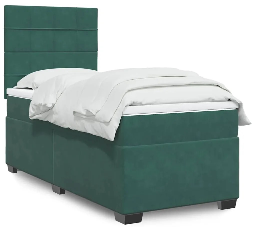 Box spring postel s matrací tmavě zelená 100x200 cm samet 3293137