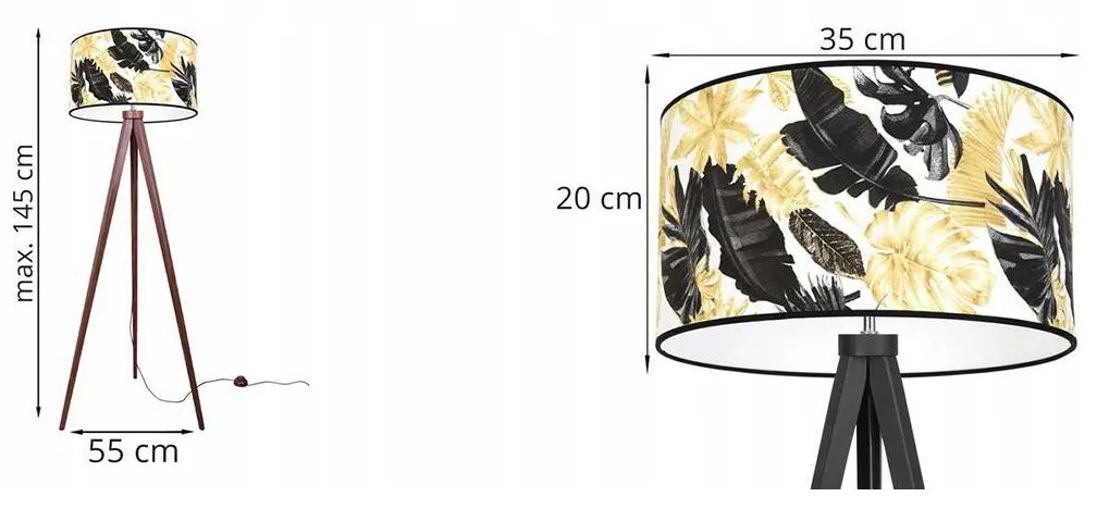 Podlahová lampa GOLD FLOWERS, 1x bílé textilní stínítko s květinovým vzorem, (výběr ze 4 barev konstrukce), (fi 35cm)