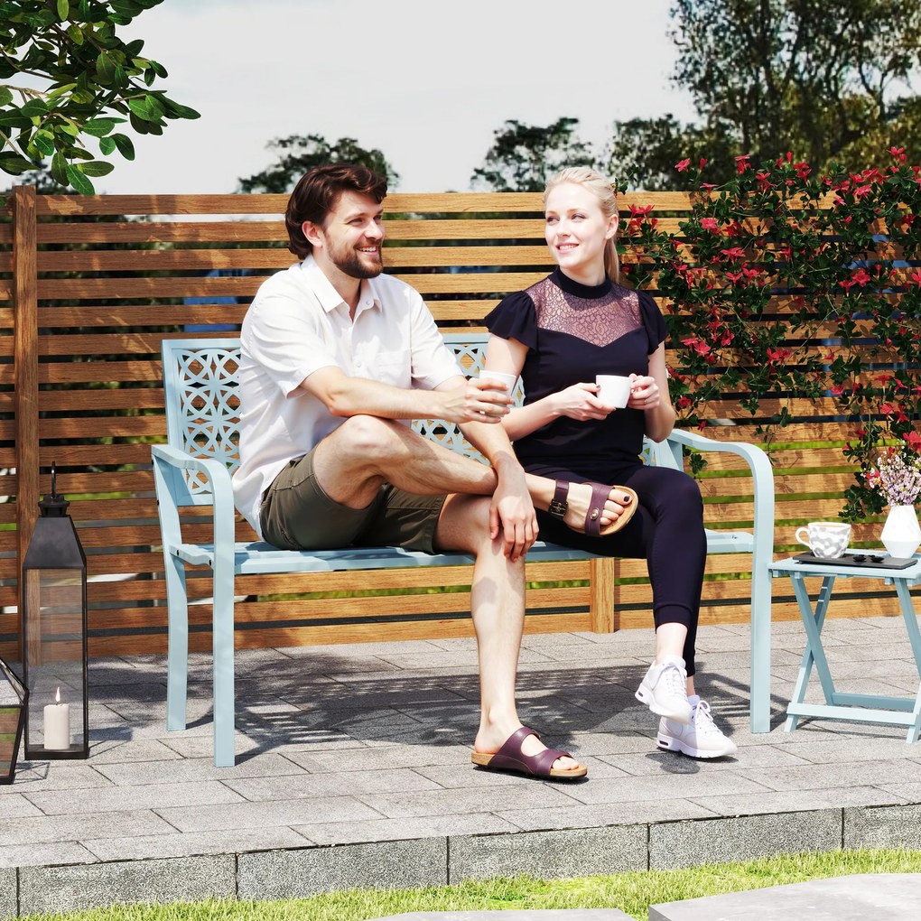 Outsunny 2místná zahradní lavička, lavička odolná proti povětrnostním vlivům, zahradní nábytek s opěradlem a područkami, lavička do parku s nosností …