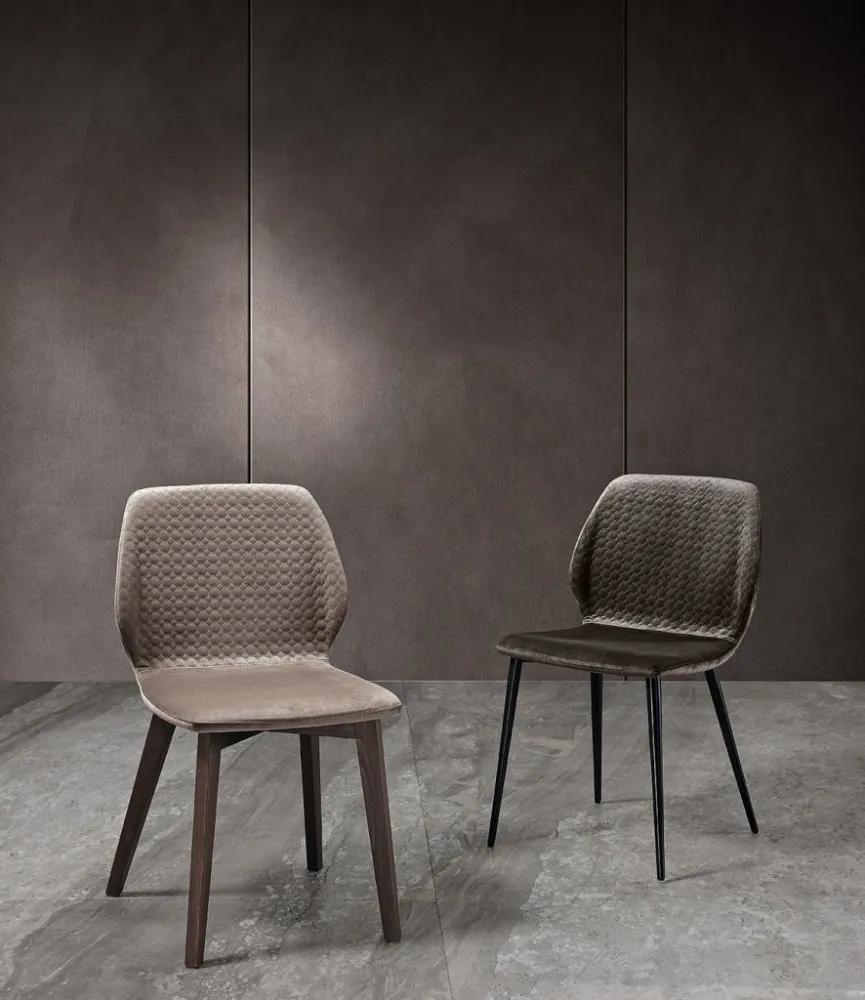 Max Home Luxusní židle Dandy vzorník tkaniny: Bronx tmavě šedá, nohy: kovové kónické perlové zlaté RAL 1036