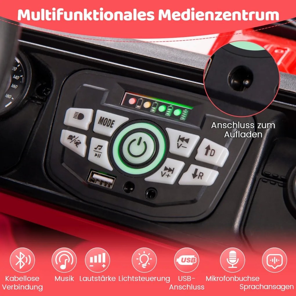 Costway Dětské elektrické auto s 2,4 G dálkovým ovládáním a USB a světlem