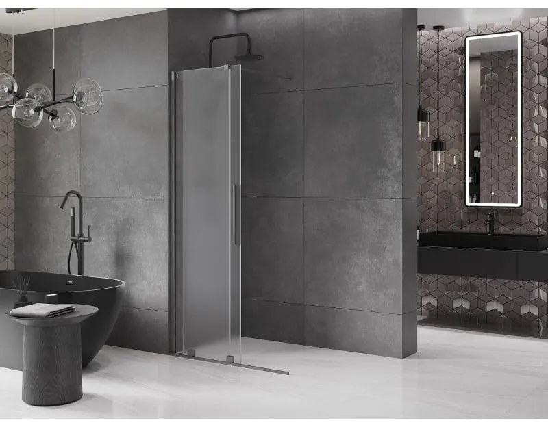 Mexen Velar, sprchová zástěna s posuvnými dveřmi Walk-in 100 x 200 cm, 8mm sklo námraza, grafit broušený, 871-100-000-33-66