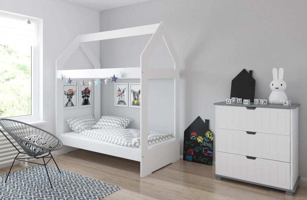 BabyBeds Dětská postel DOMEČEK bílá Velikost postele: 160x80 cm, Barevné provedení: Bílá, Úložný prostor: Ano, s úložným prostorem Bílá