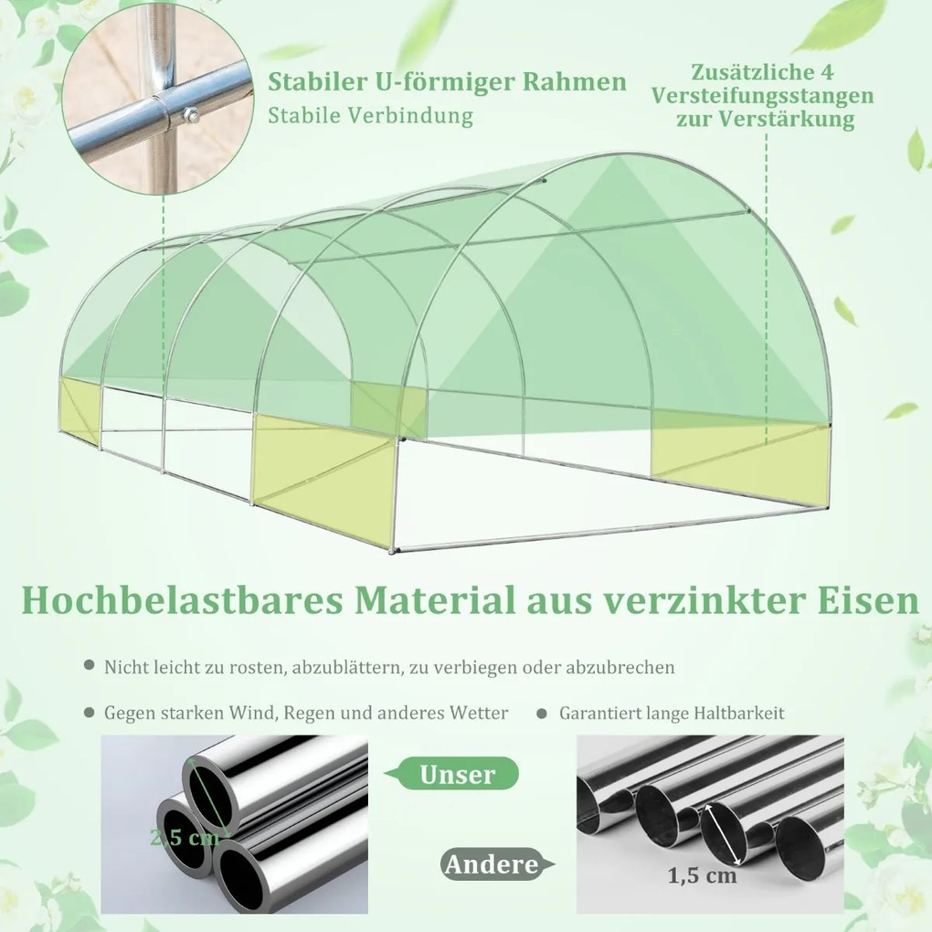 Costway Velký průchozí tunel Greenhouse – 600 × 300 × 200 cm, zelený
