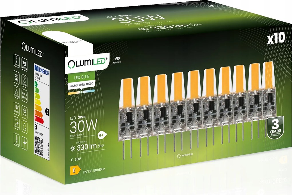 10x Led žárovka Kapsle Mini G4 3W 30W 4000K Neutrální Cob 12V Lumiled