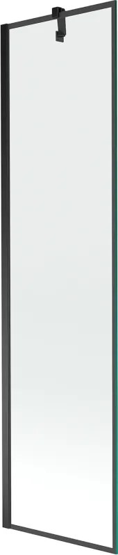 Mexen Next, vanová zástěna 1-křídlová 50 x 150 cm, fixní křídlo, 6 mm čiré sklo s černým vzorem, černý profil, 895-050-000-00-70-70