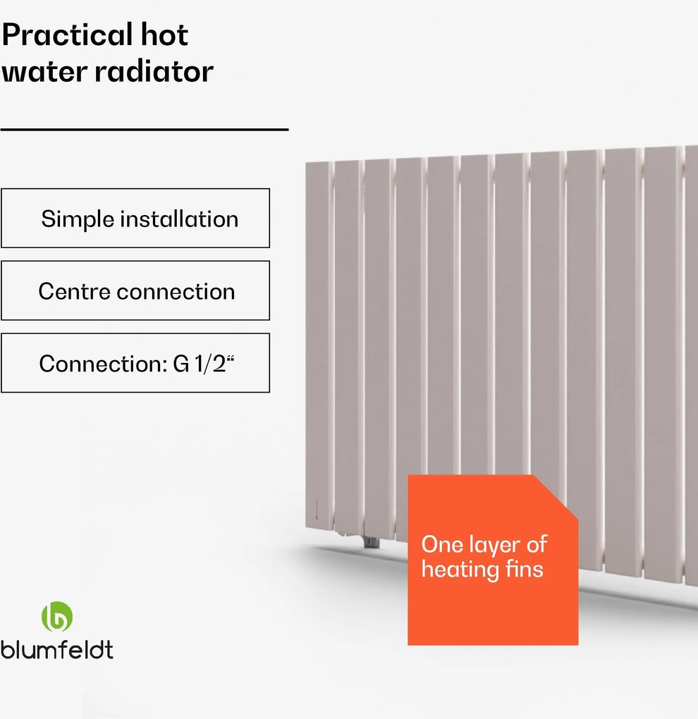 Blumfeldt Ontario, radiátor, 100 x 60, 1/2" boční připojení, montáž na stěnu, 681 W