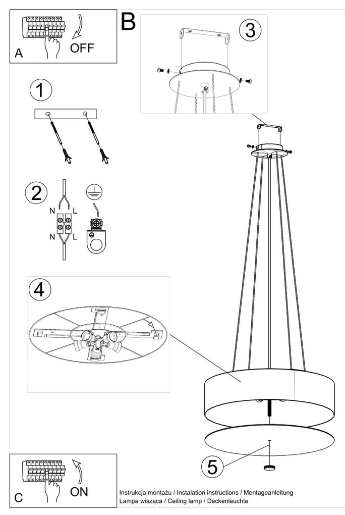 Závěsné svítidlo Skala, 1x bílé textilní stínítko, (bílé sklo), (fi 50 cm)