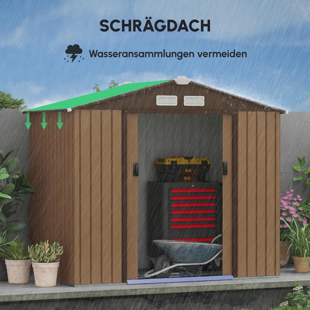 Outsunny kůlna zahradní kůlna s podlahovým rámem a posuvnými dveřmi odolná proti povětrnostním vlivům ocel žlutá 213 x 130 x 185 cm