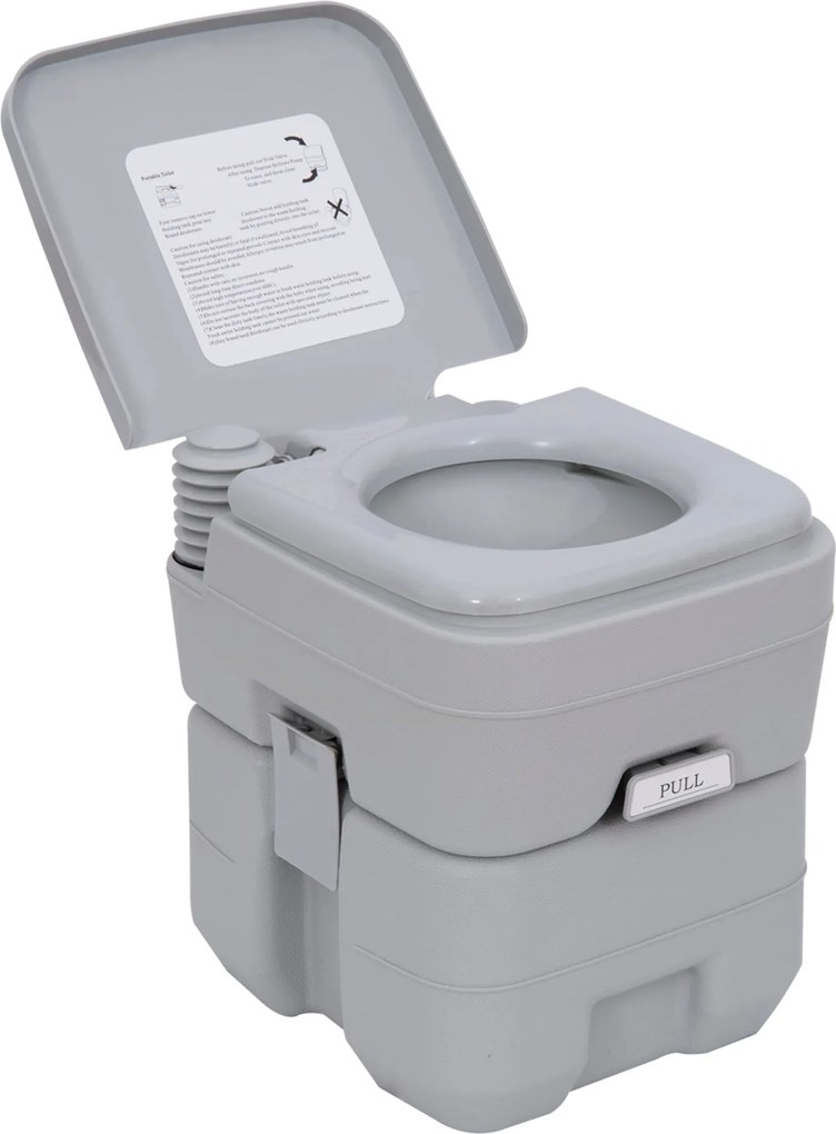Outsunny Campingová toaleta, 20 L přenosné WC, Camping WC s flush a odpady, suchá toaleta pro kempování, turistiku, cestování, rybaření, plast, šedá |