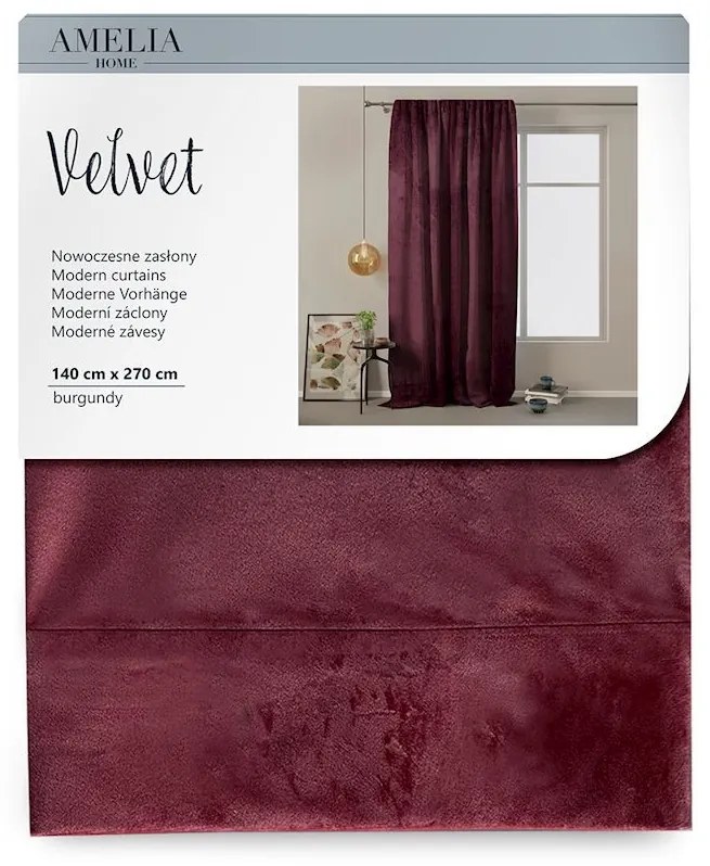 Závěs AmeliaHome Velvet 140x270 cm burgundy