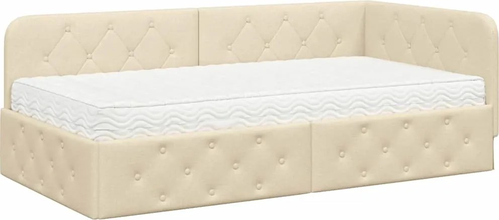 Rohový rám postele Krémová 100 x 200 cm textil 3394059
