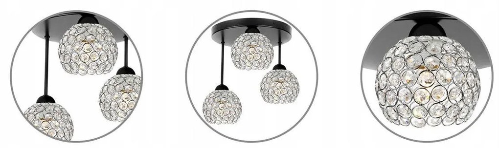 Stropní svítidlo Crystal, 3x stříbrné křišťálové stínítko,