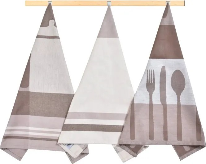 Bellatex Kuchyňské utěrky sada 3 kusů 50x70 cm Příbor Hnědá,Béžová,Bílá
