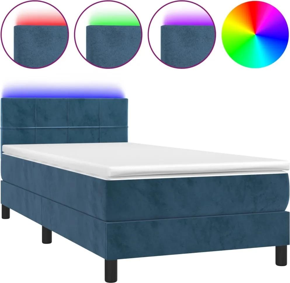 vidaXL Box spring postel s matrací a LED 90x200 cm samet [3134381] Barva: Černá