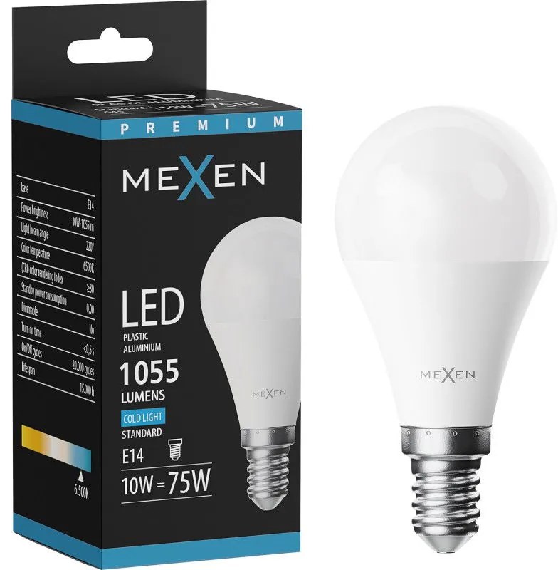 Mexen Nova LED žárovka E14, G45, 10W, Studená - 6500K, 1055 lm - L101-E14-1065-01