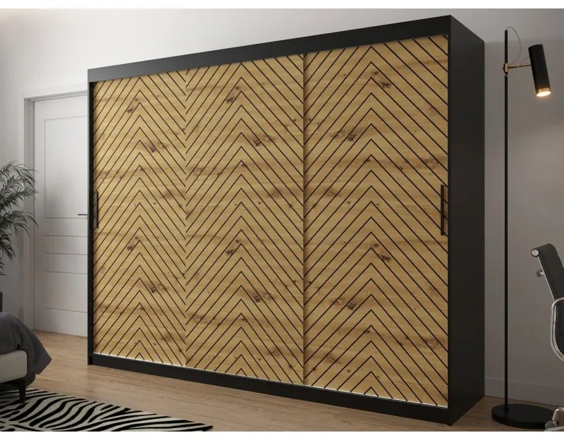 Šatní skříň s posuvnými dveřmi Ratintu 1 250 cm, Úložný prostor: ano, Barva: dub artisan / dub artisan + černá
