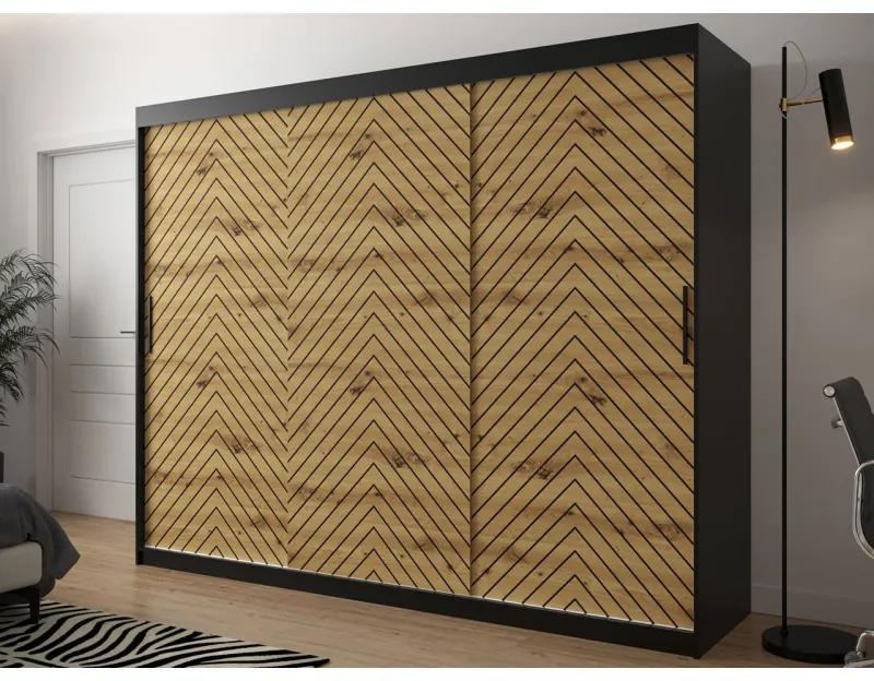 Šatní skříň s posuvnými dveřmi Ratintu 1 250 cm, Úložný prostor: ne, Barva: bílá / bílá + černý mat