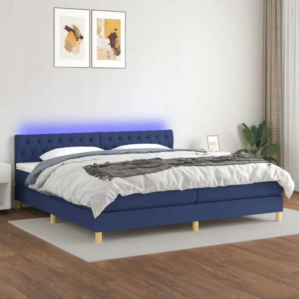 Box Spring Postel S Matrací A Led Textil Modrá Prošívaný design 200 x 200